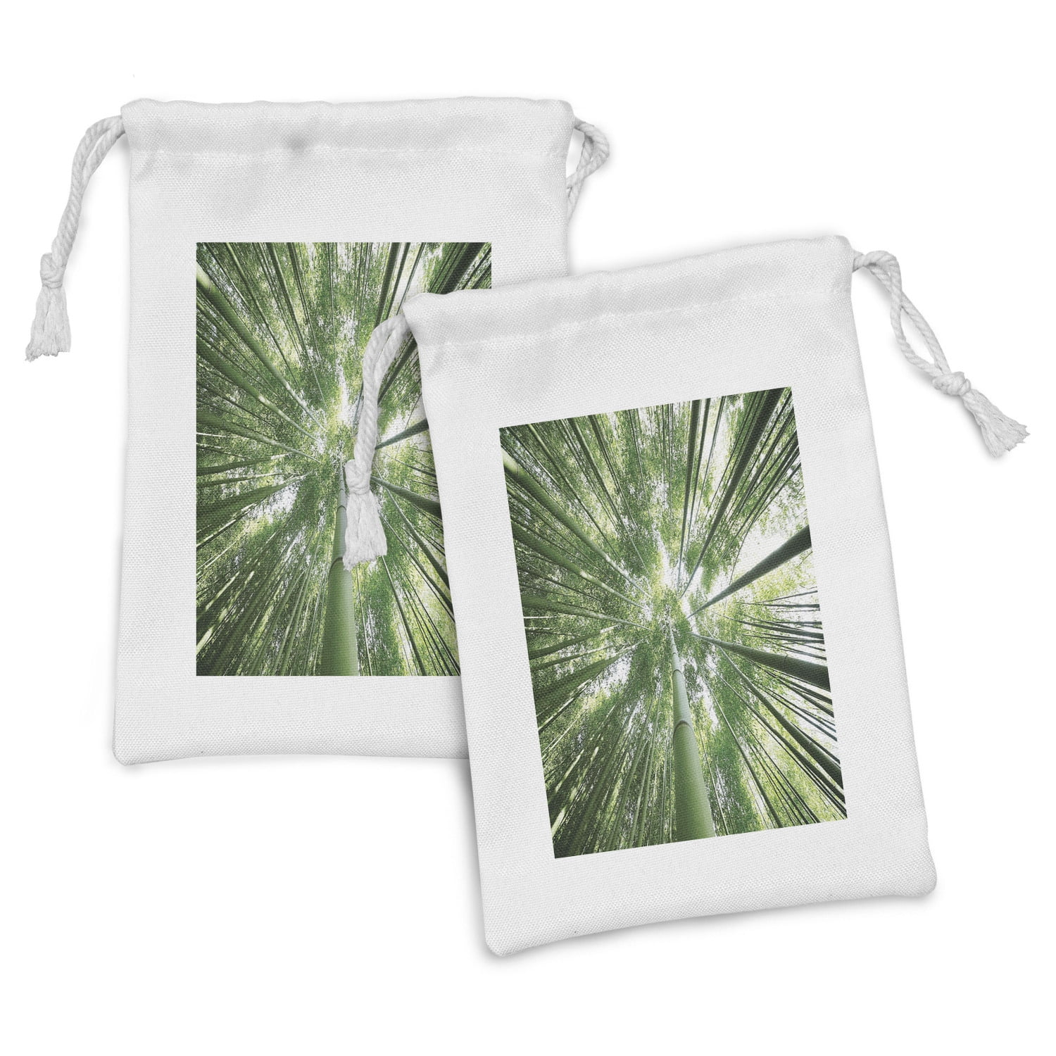Bamboo Print Fabric Pouch Set of 2, Tropical Rain Forest Tall Bamboo ...