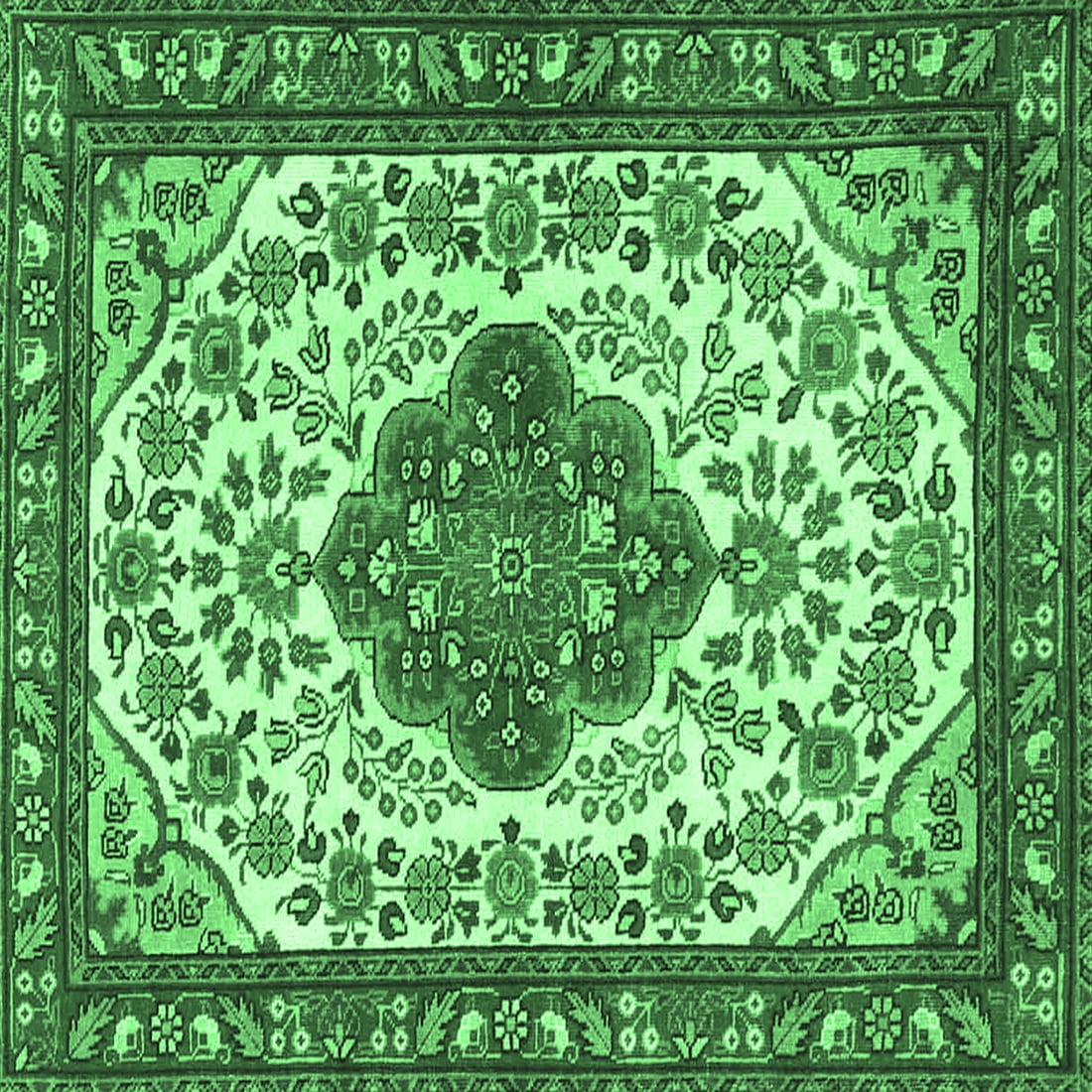 Ahgly Company Indoor Square Medallion Emerald Green Traditional Area ...