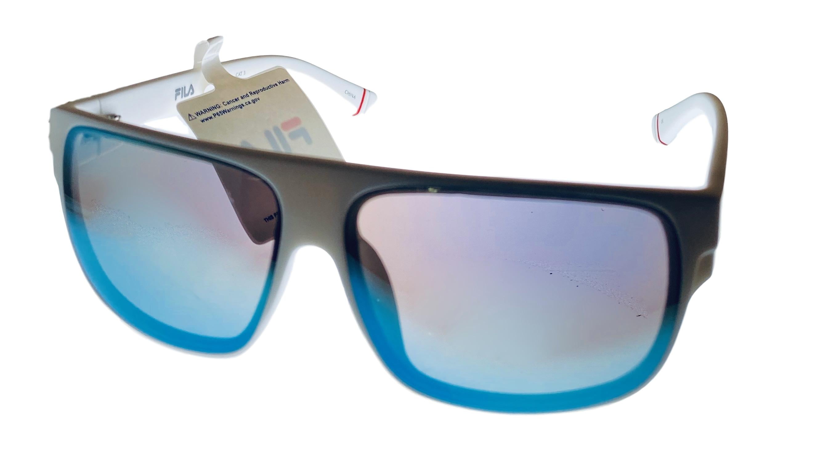 Fila Mens Rectangle White Sunglass , Silver Flash Lens SF9336 6VCG ...