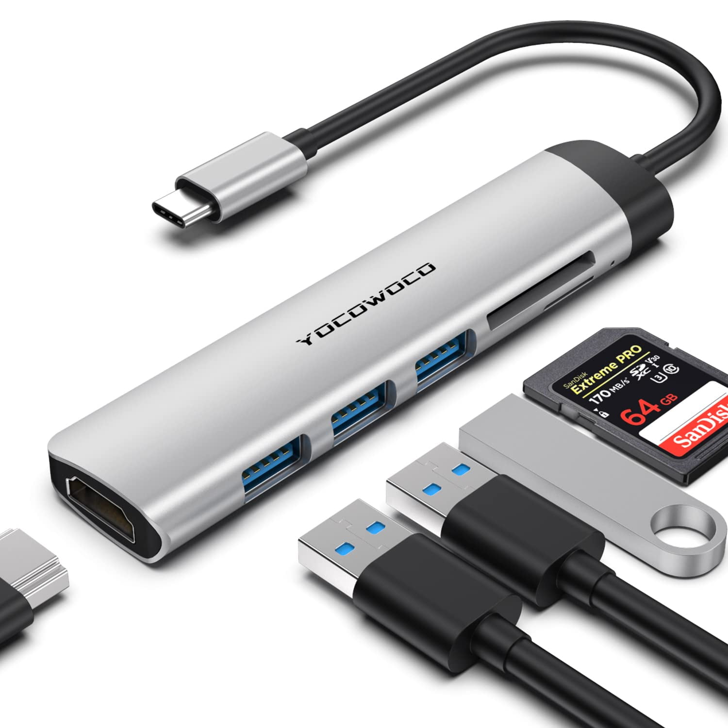 Hub USB C YOCOWOCO 6 en 1 con HDMI 4K, 3 USB 3.0, lector de tarjetas SD/TF | Bodega Aurrera en línea