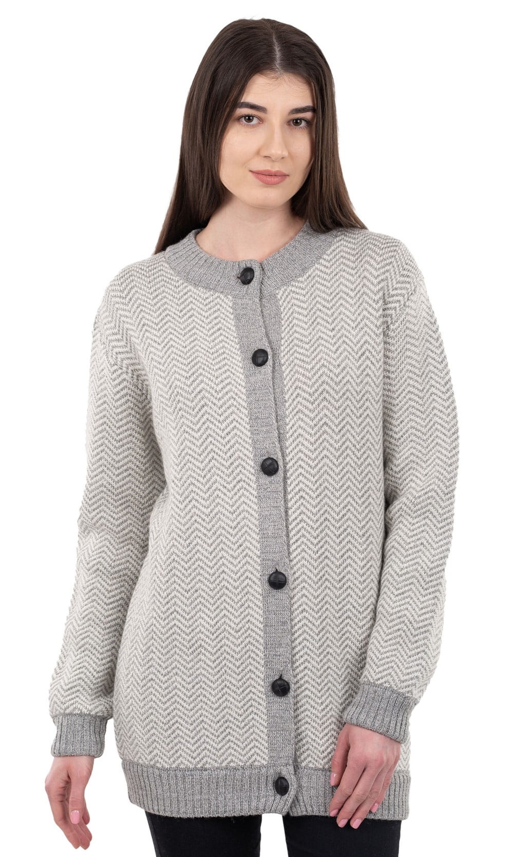 SAOL Merino Wool Blend Jacket Women's Herringbone Lumber Cardigan Made ...