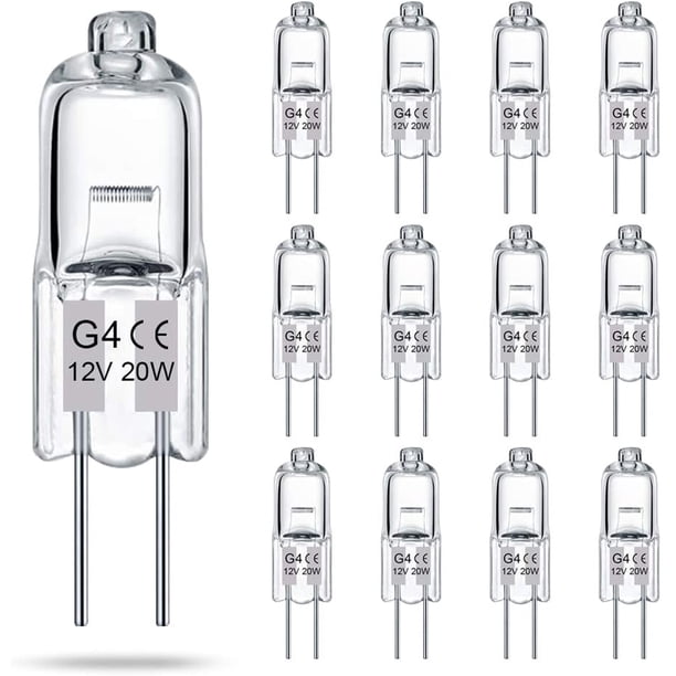 G4 Bulb 12 Pack Crystal Clear Halogen Light Bulb 2 Pin 12V 20W JC T3 Bi ...