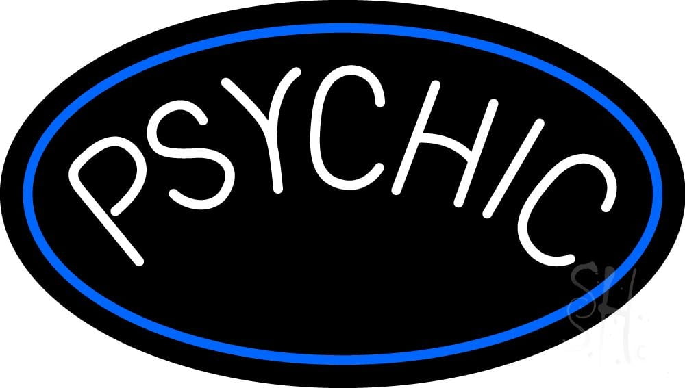 White Psychic Blue Border LED Neon Sign 20" Tall x 37" Wide - inches ...