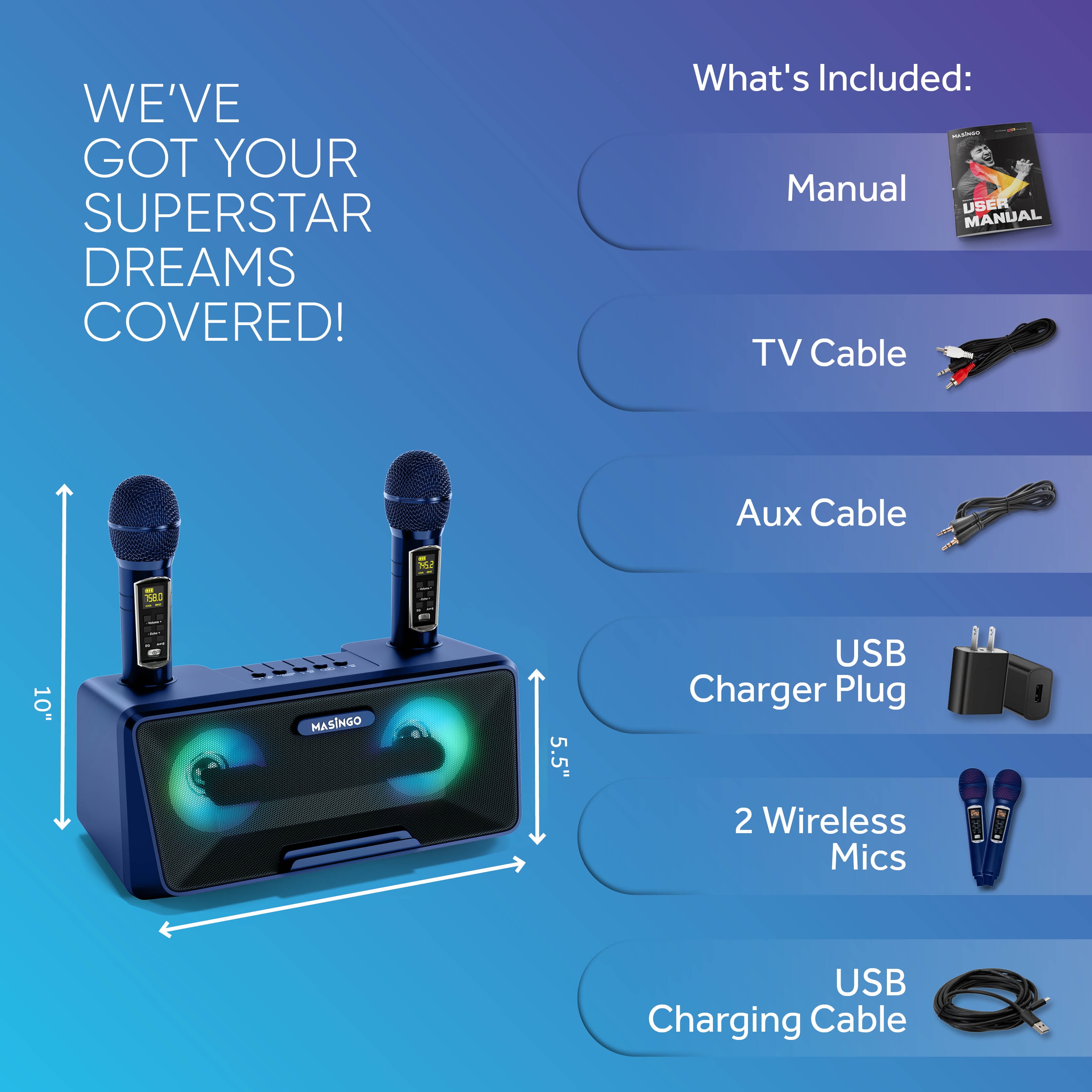 Buy MASINGO Karaoke Machine for Adults and Kids with 2 Wireless ...