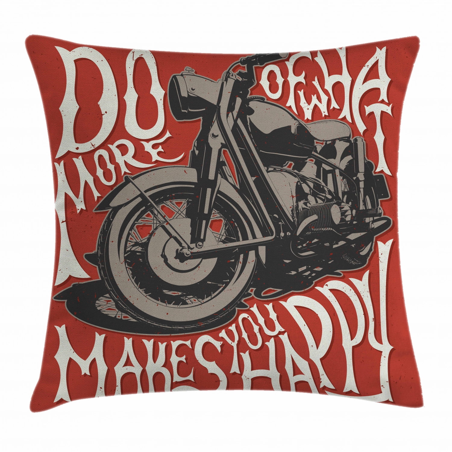 Motorcycle Throw Pillow Cushion Cover, Retro Bike with Uplifting ...