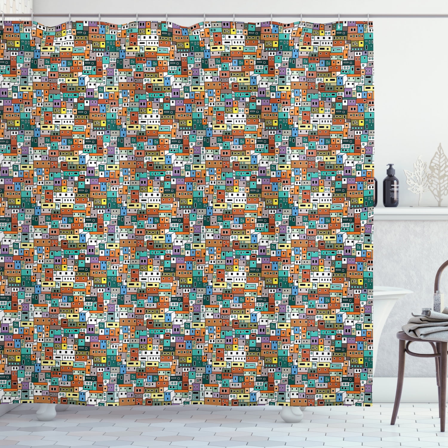 Cityscape Shower Curtain, Brazilian Slums Busy City Apartments South ...