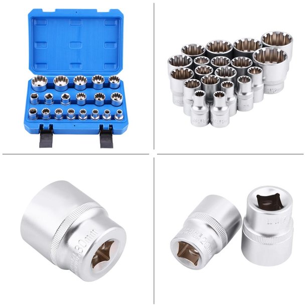 Mgaxyff 19Pcs 1/2 Drive 6 12 Point Hex Torx Splined Bit Socket Set ...
