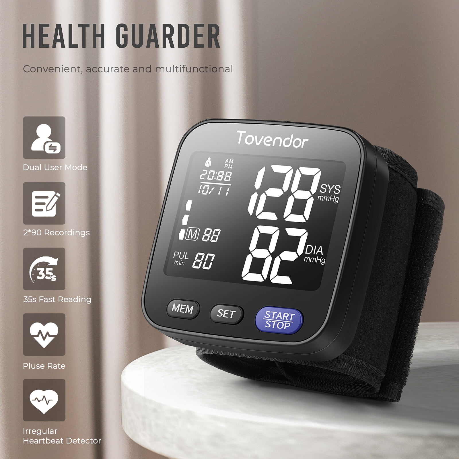 Wrist Blood Pressure Monitor, Tovendor BP Monitor with Heart Rate ...