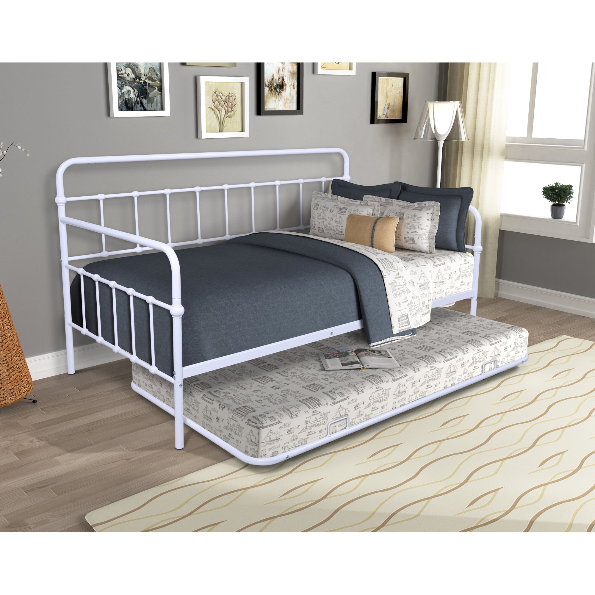 Dawn Whisper Metal Frame Daybed with Trundle, White - Walmart.com