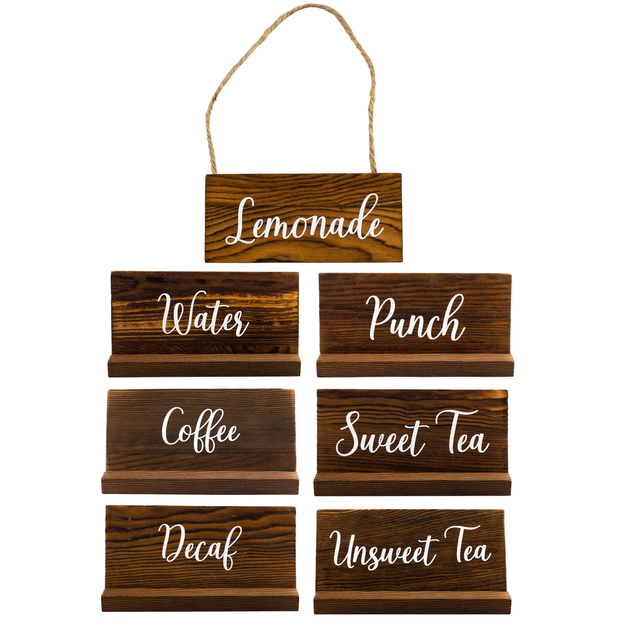 Rustic Wood Beverage Sign Set (7-Sign General Set); Drinks Labels for ...
