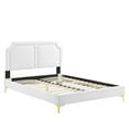 Platform Bed Frame, Rivet Nailhead, King Size, White, Velvet, Mid ...
