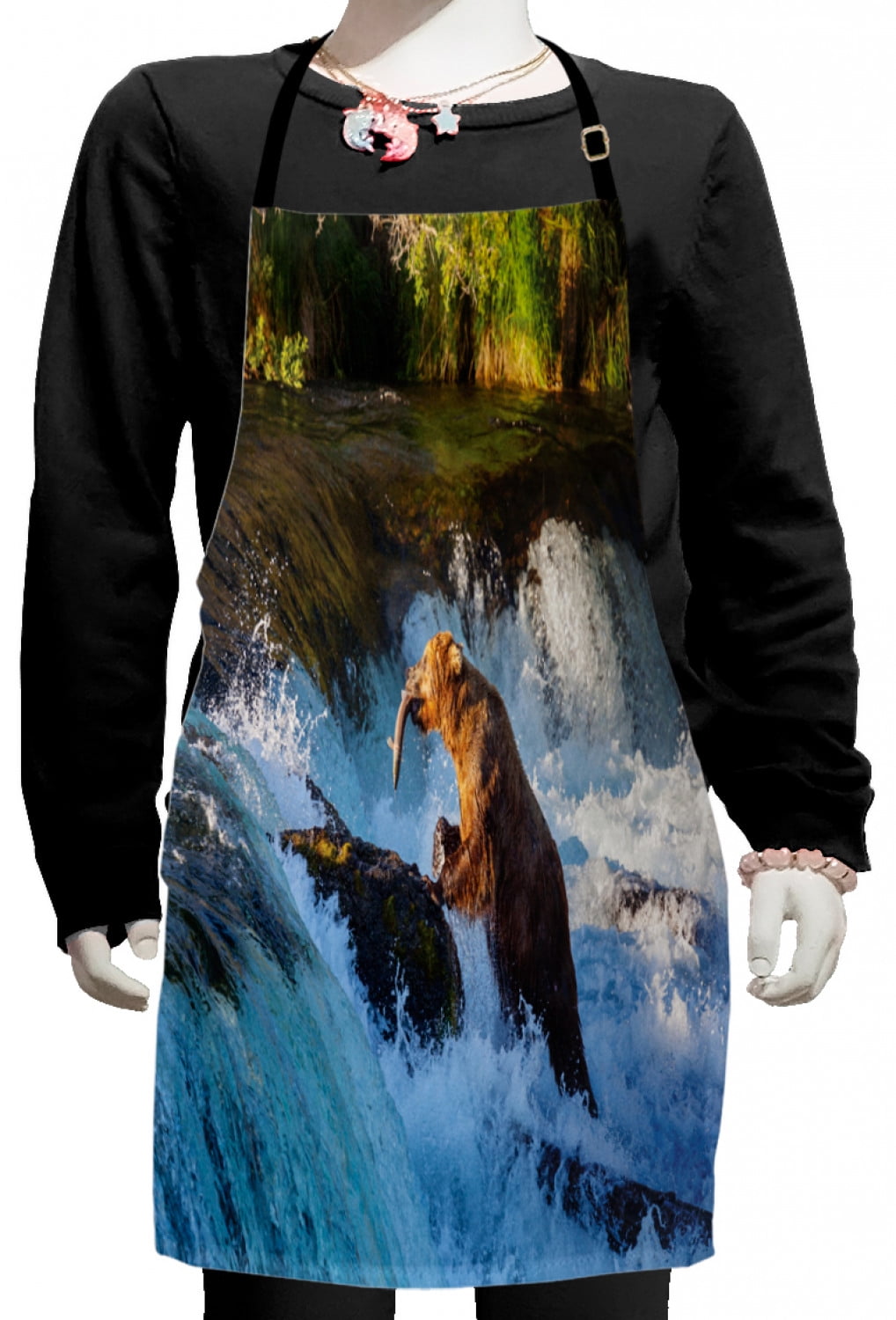 Waterfall Kids Apron, Image of Large Bear by a Rock in Alaska Waterfall ...