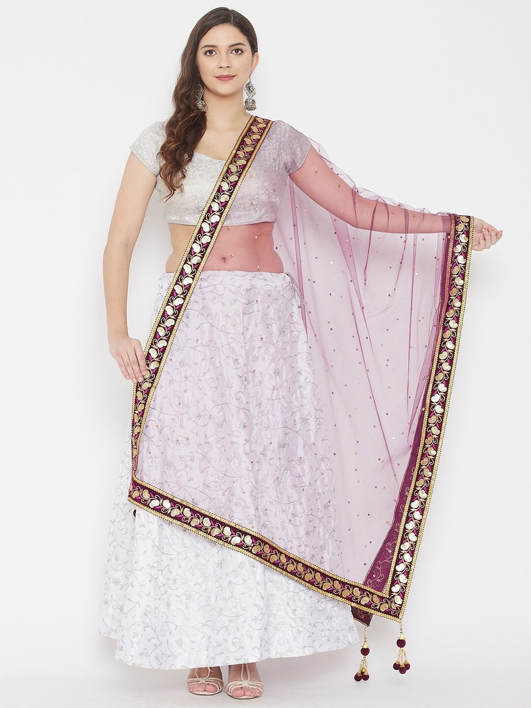 eloria Woman's Indian Ethnic Chunni, Net Embroidered Purple Dupatta ...