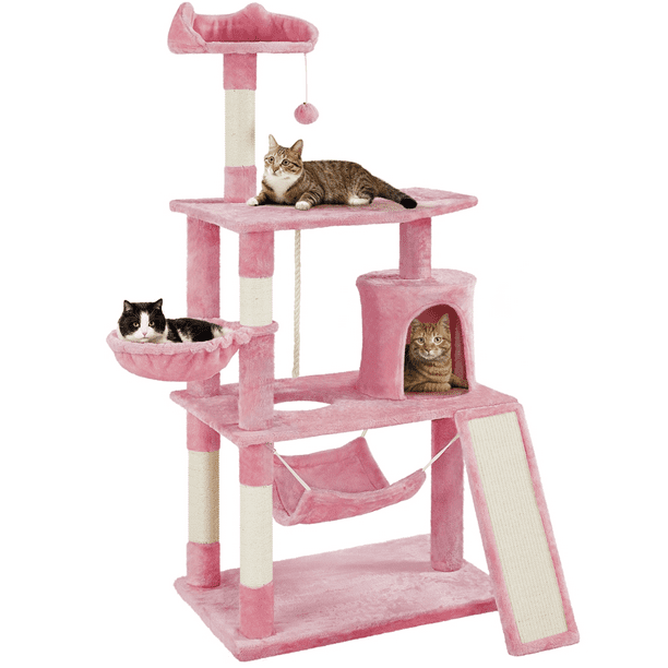 SMILE MART 63.5″H Multi Level Cat Tree Condo with Basket & Hammock ...