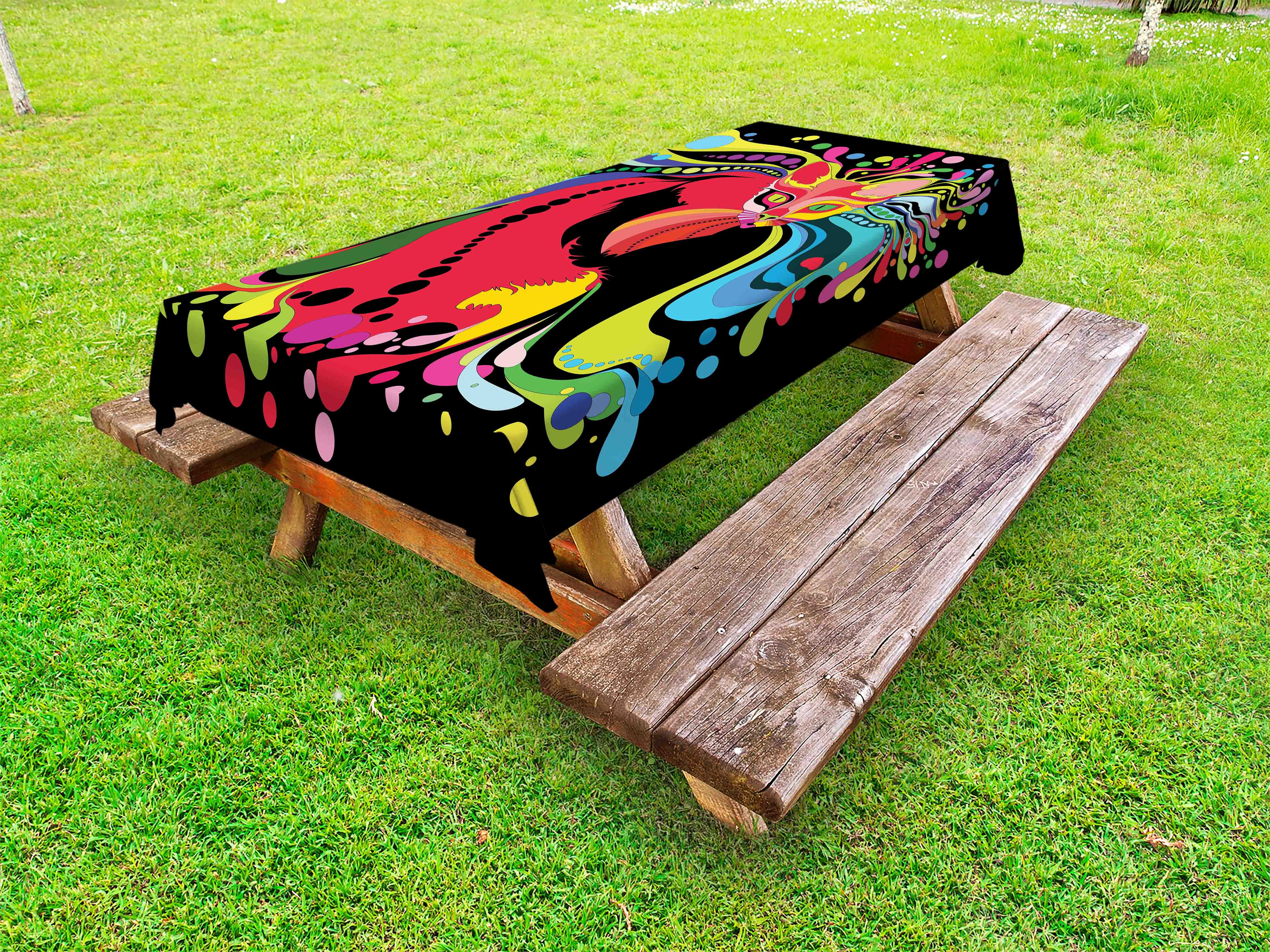 Psychedelic Outdoor Tablecloth, Futuristic Kitty Visual Print Fluid ...