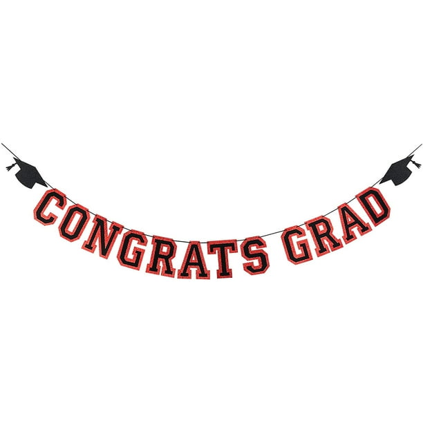 Congrats Grad Banner Red and Black Glitter - Red and Black Graduation ...