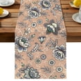 Damask Florals Dining Table Runner, Beige Gray Ornate Vines Buds Pale ...