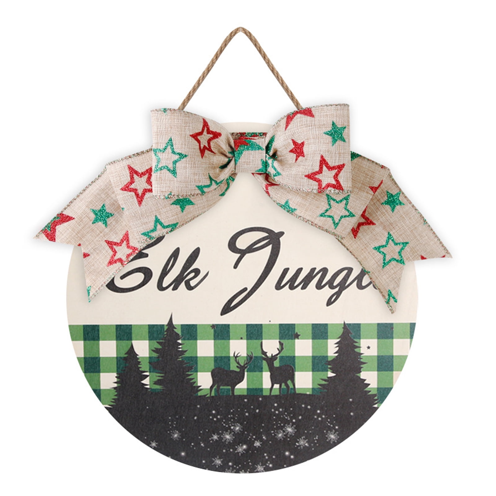 ZYmall Xmas Hanging Plaque Bowknot Wooden Painted Round Festival ...