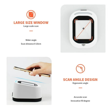 Wired Barcode Scanner USB Versatile Scanning Hands-free Scan QR Code 1D ...