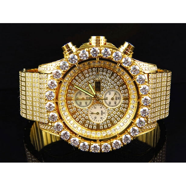 Iced Out Stainless Steel Simulated Diamond Watch BR-01 In Yellow Gold ...