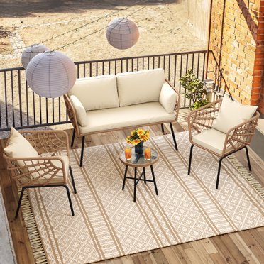 PARKWELL Outdoor 3 Seats Sofa - Rattan Wicker Patio Couch with Cushions ...