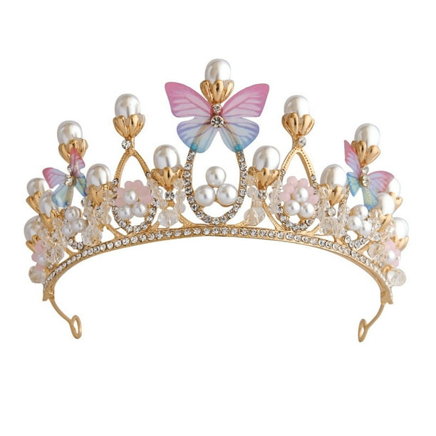 Hongchun Princess Crystal Tiara Crown Pink Rhinestone Pearl Butterfly ...