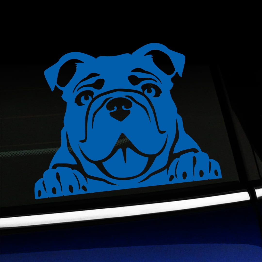 Peeking Bulldog - Vinyl Car Decal - Choose Color - [AZURE BLUE ...