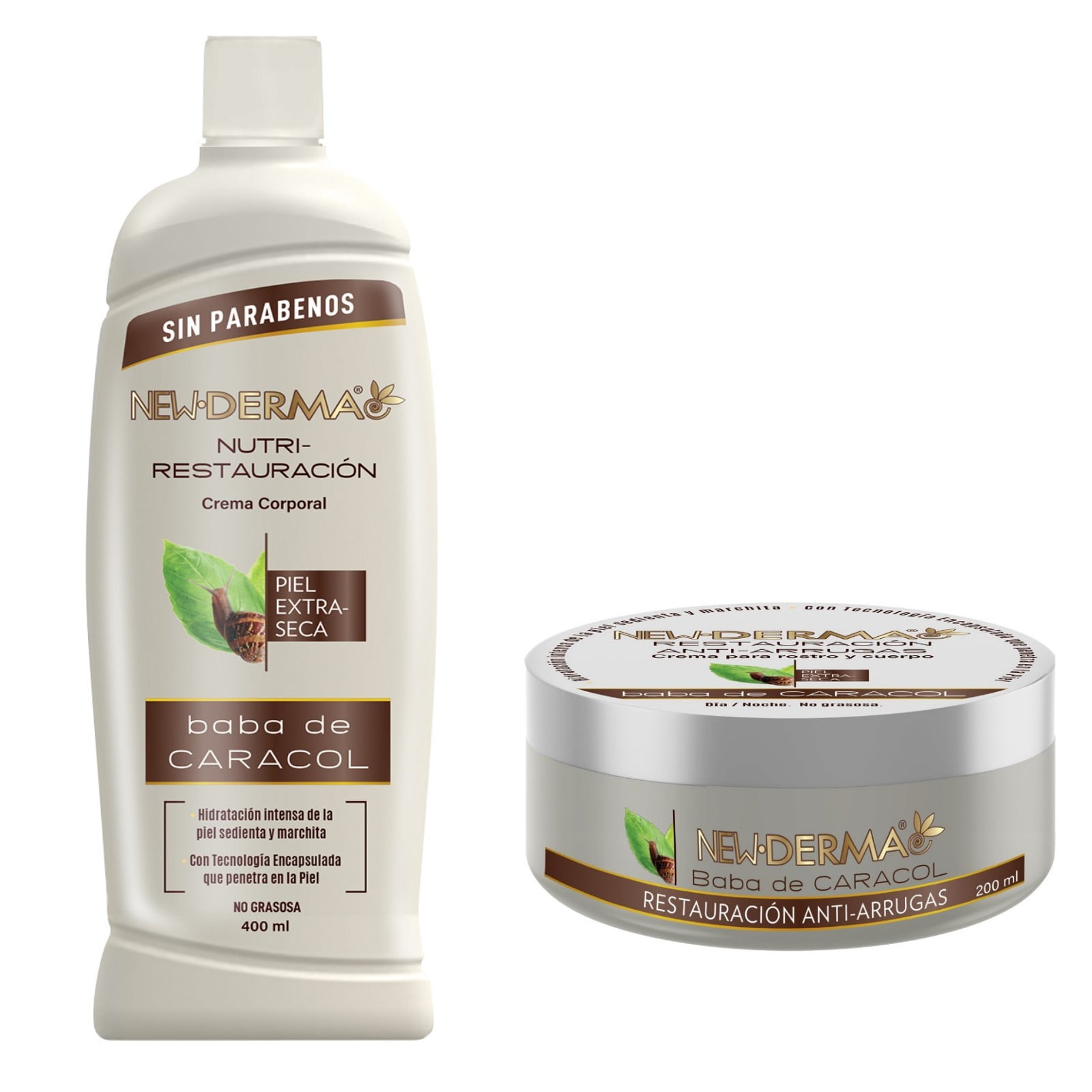 Crema Corporal New Derma Baba de Caracol 200 cara + 400 ml cuerpo 2 Pz ...
