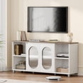 70 Inch Modern TV Stand with Glass Doors & Storage Shelves, Wooden ...