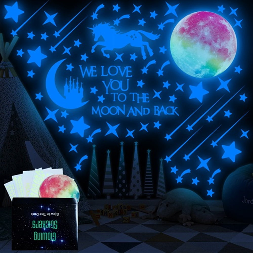 Glowing Wall Stickers, Ceiling Glowing Unicorn Wall Decals Decorations ...