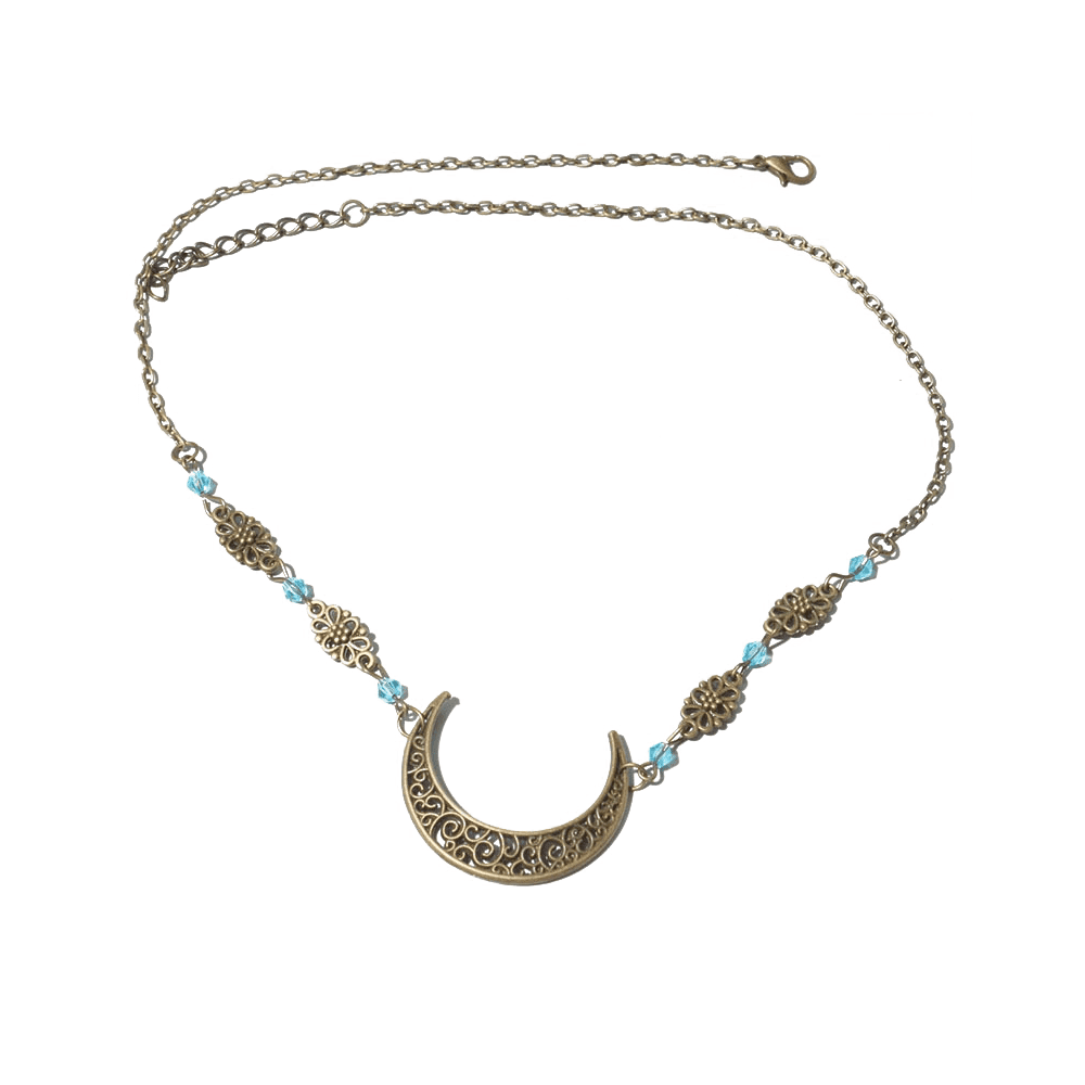 Bohemian Crystal Head Chain Moon Head Chain Retro Silver Crescent Moon ...