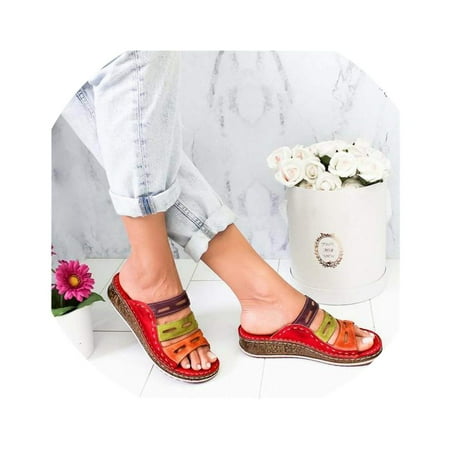 Women Chic Three-Color Stitching Sandals,Summer Ladies Wedge Sandals ...