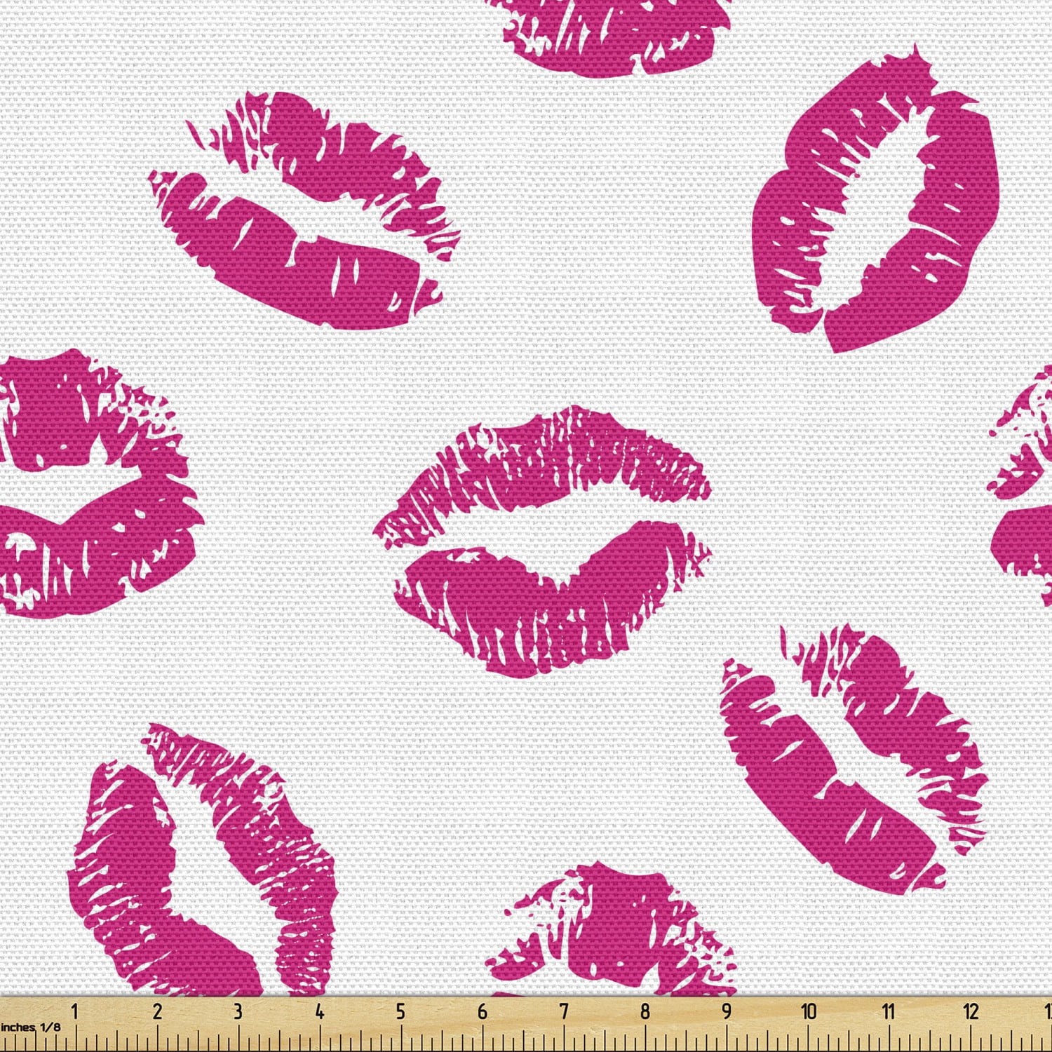 Kiss Fabric by the Yard Upholstery, Vibrant Colored Lipstick Kiss Print ...