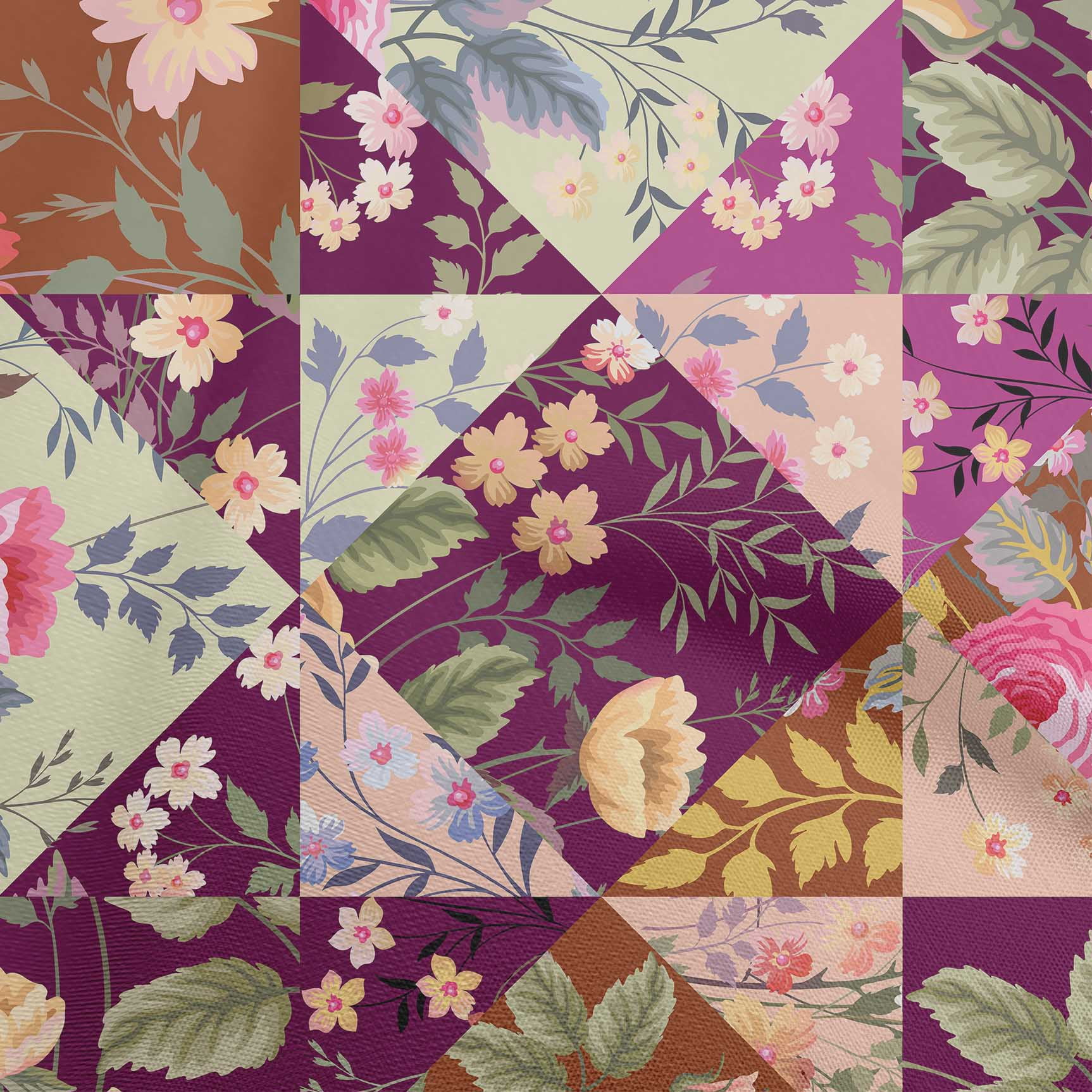 oneOone Cotton Silk Dark Magenta Fabric Florals Sewing Material Print ...