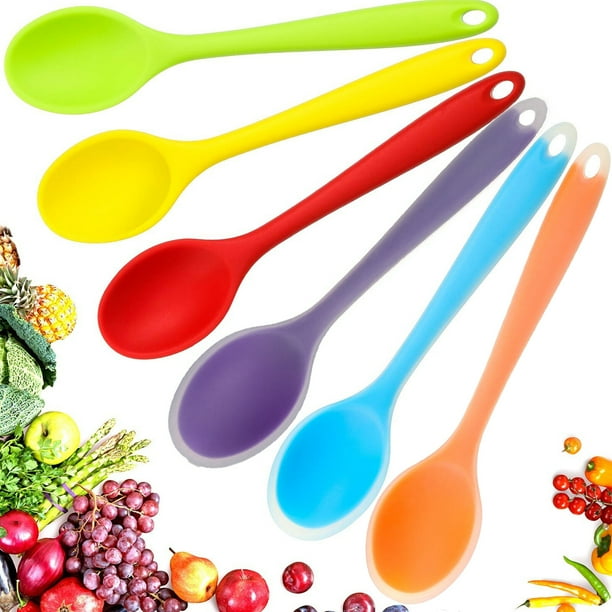 Labymos 6 Pieces Small Multicolored Silicone Spoons Nonstick Kitchen ...