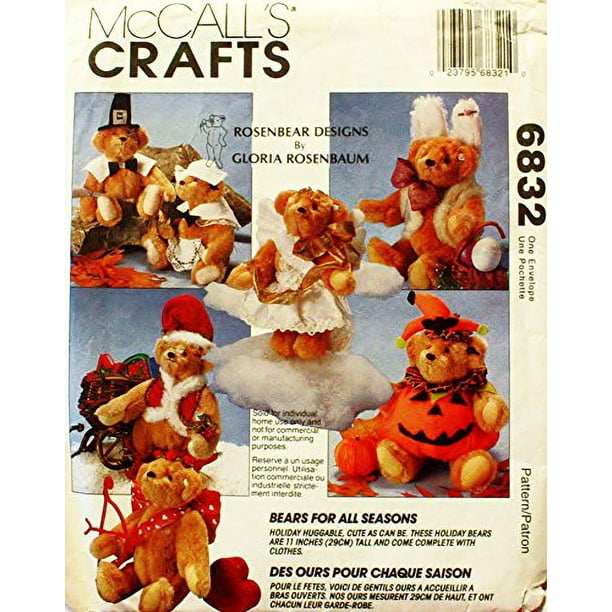 McCalls 6832 / 860 Rosenbaum Bears For All Seasons Sewing Pattern 11" Teddy Bear & Clothes for ...