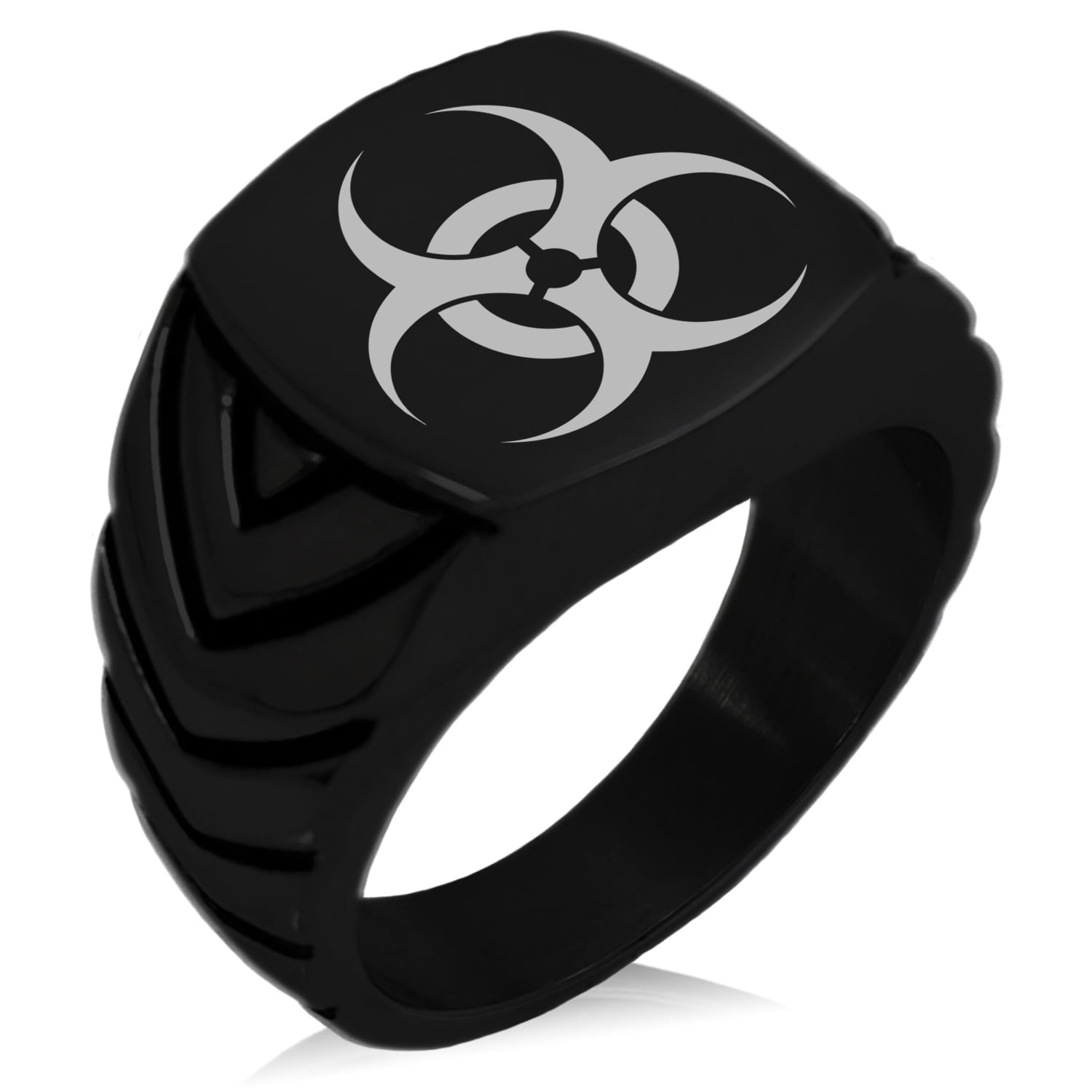 Stainless Steel Biohazard Chevron Pattern Biker Style Polished Ring ...