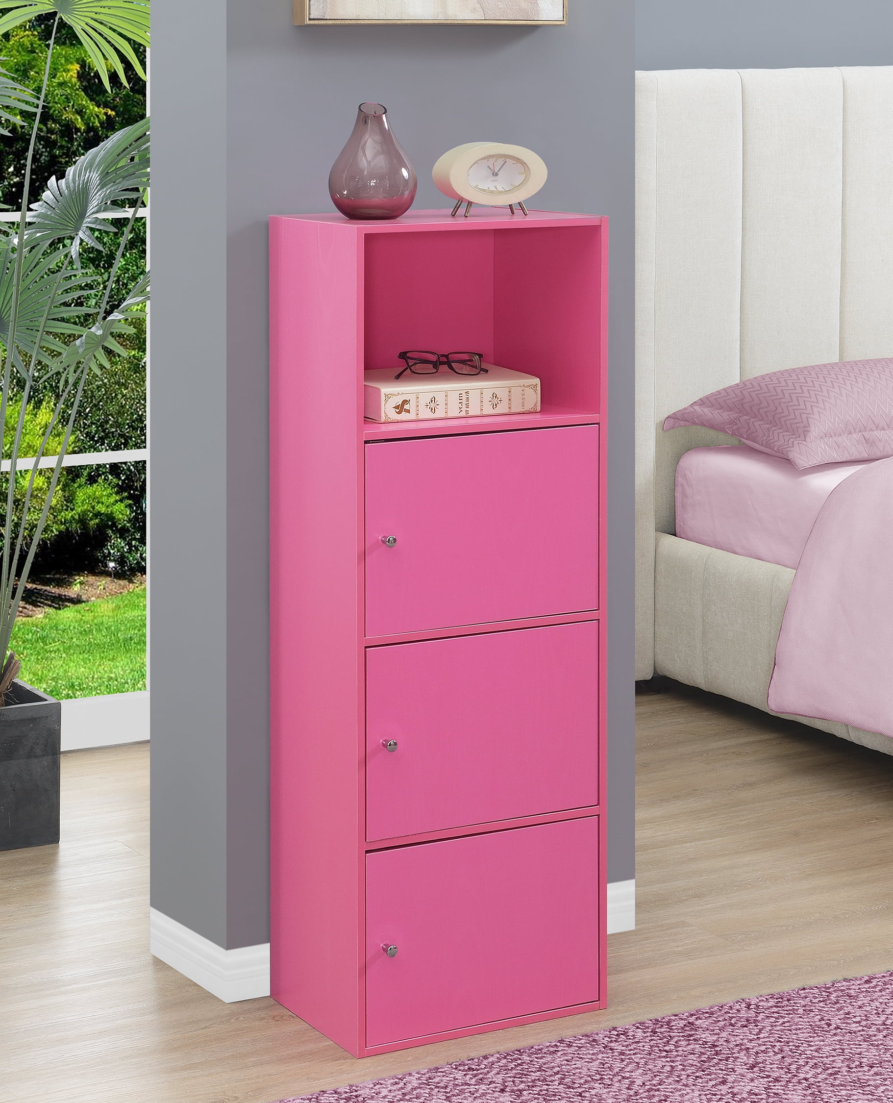 Convenience Concepts Xtra Storage 3 Door Cabinet with Shelf, Pink ...