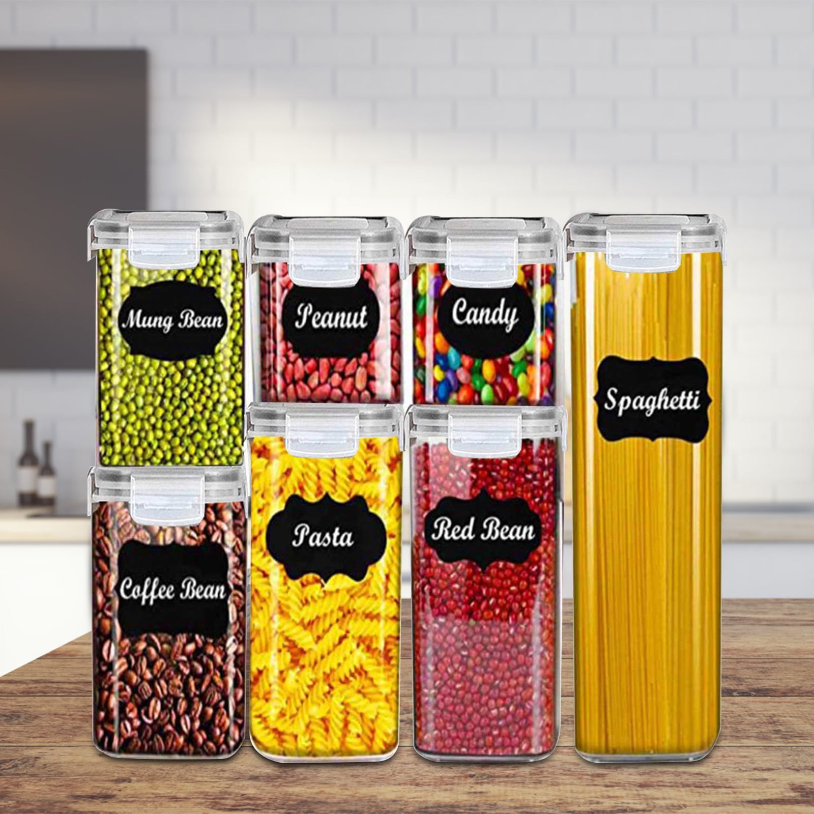 Airtight Food Canisters, 7 Pack Plastic BPA Free Tall Kitchen Pantry ...