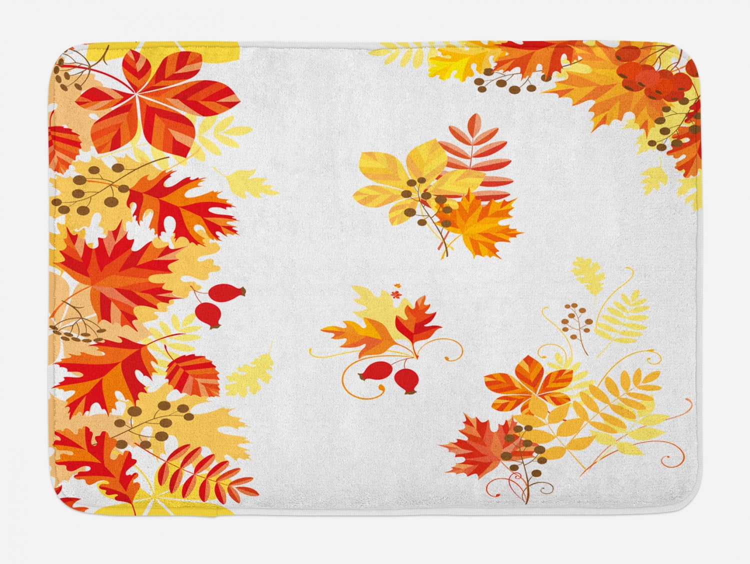 Fall Bath Mat, Autumn Themed Pattern Chestnut Oak Maple Leaves and ...