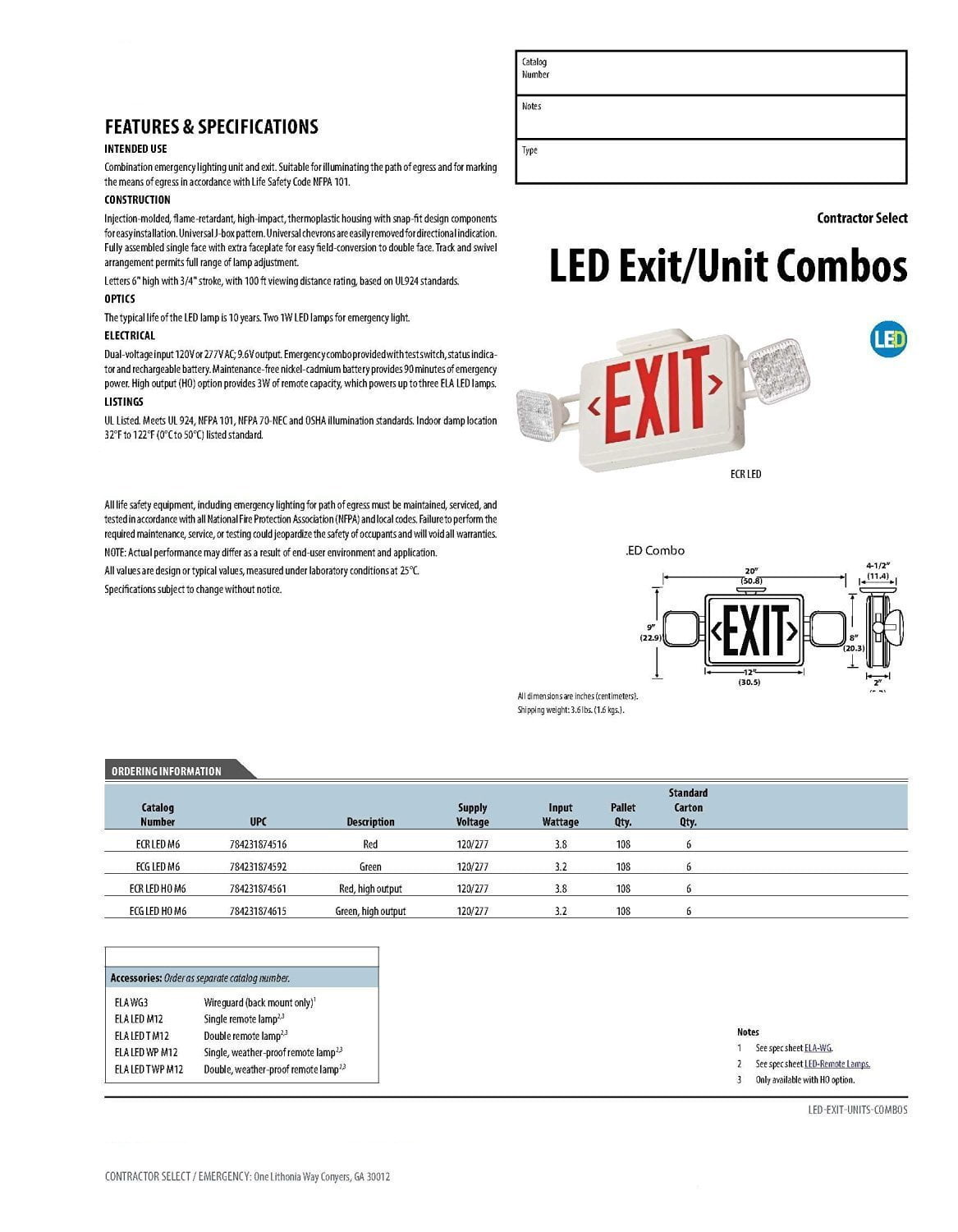 Thermoplastic Combination Exit Sign With Emergency Lights | Shelly Lighting