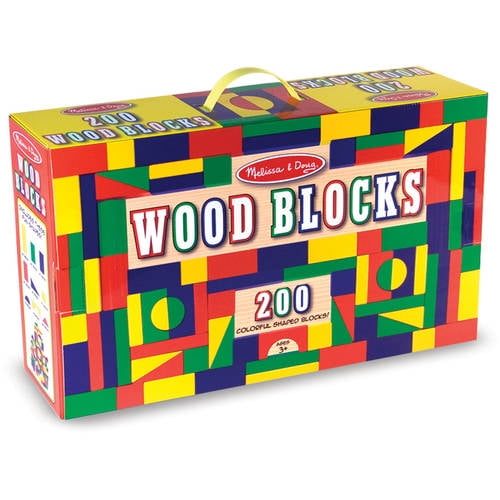 Melissa & Doug Wooden Building Block Set - 200 Blocks in 4 Colors and 9 ...