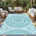 Bohemian Concentric Rings Outdoor Rug, Coastal Aqua Floral Texture Non ...
