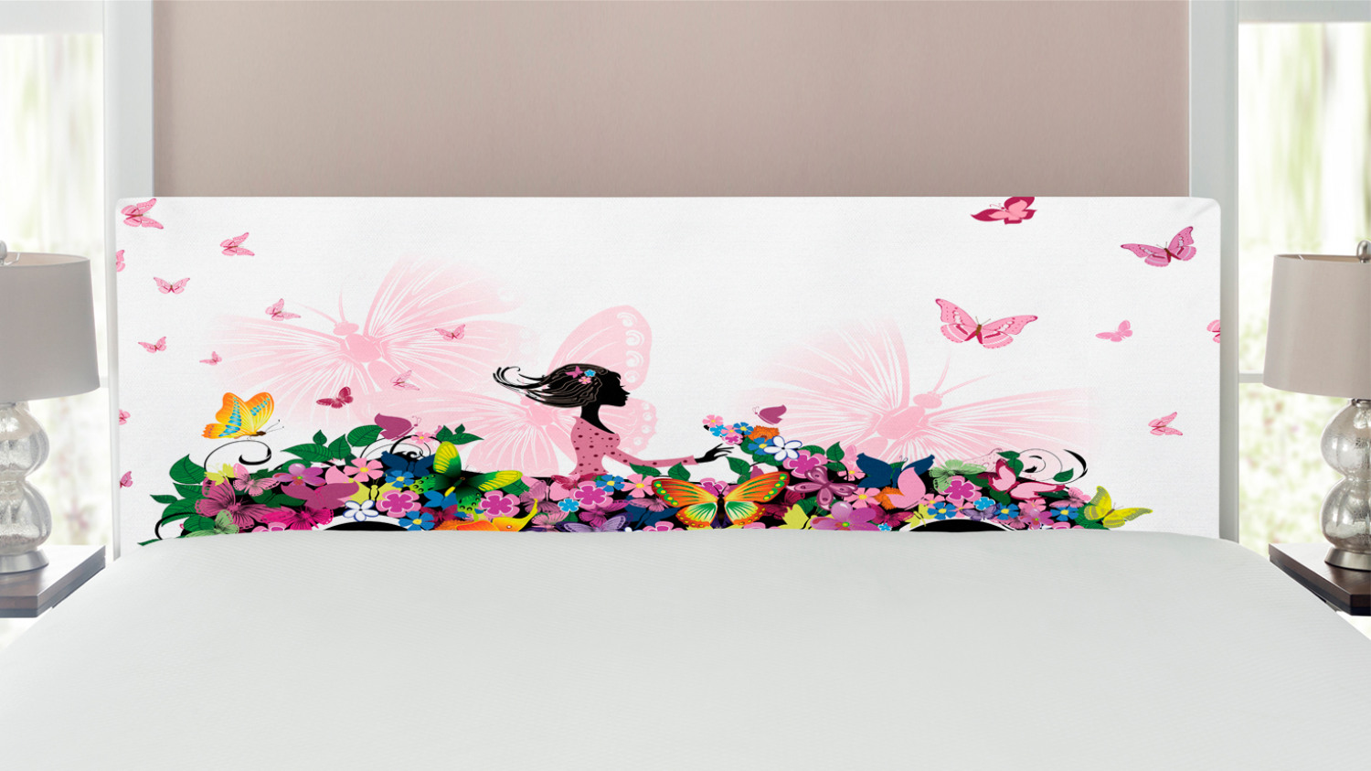 Cars Headboard, Woman Driving a Floral Vehicle Butterflies in the Air ...
