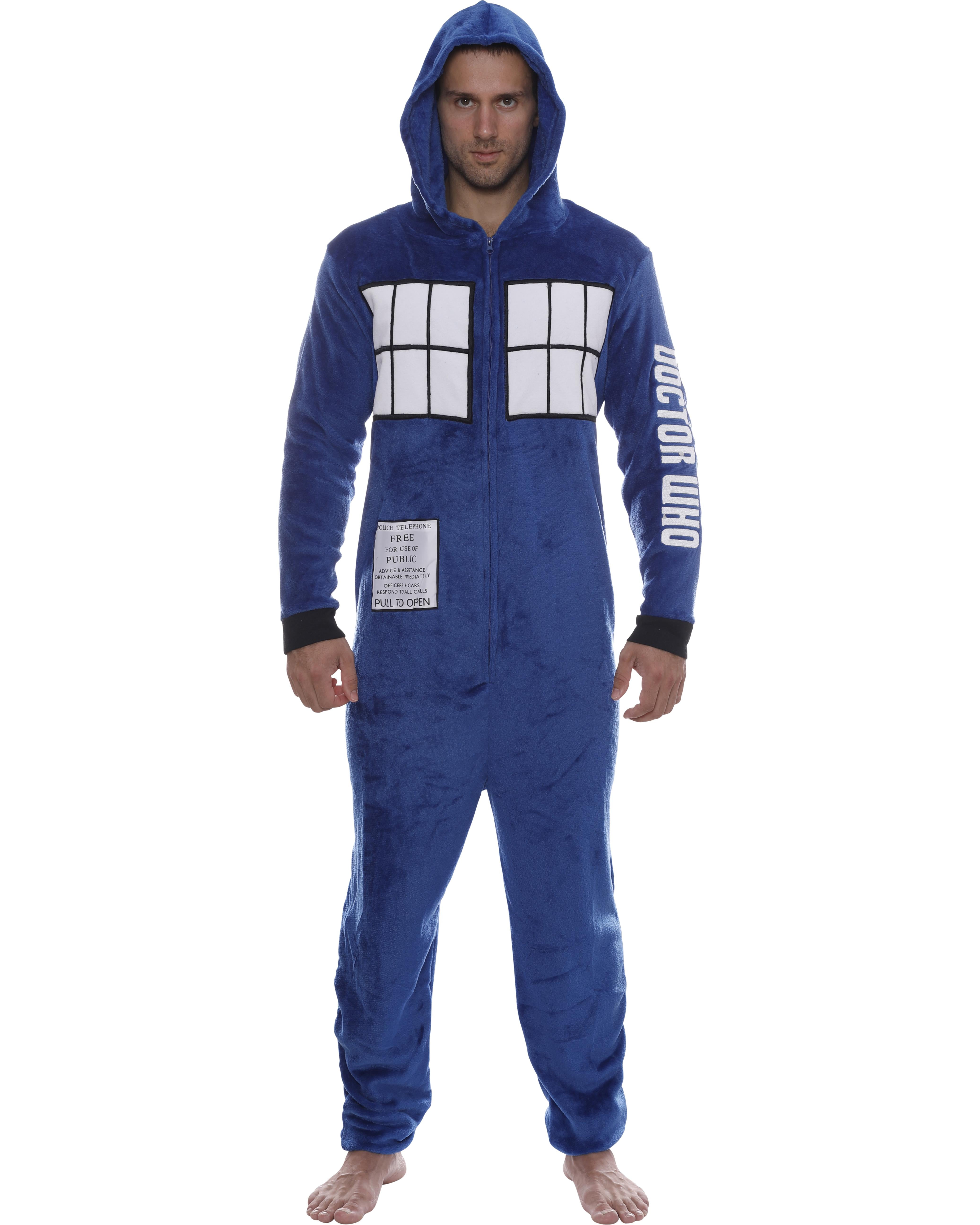 Doctor Who Men's Onesies Hooded Union Suit Pajama Sleepwear, Blue, Size ...