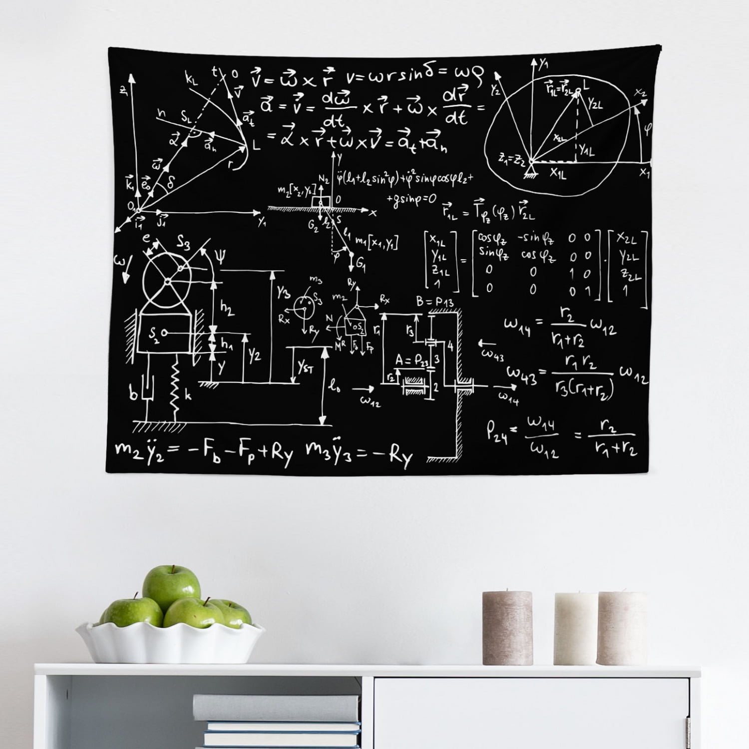 Physics Tapestry, Themed Technical Formula and Drawings on Squared ...