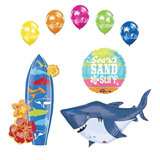 Beach Luau Party Supplies Shark and Surfboard Balloon Bouquet ...