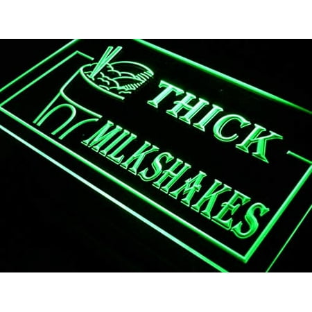 uertd Open Thick Milkshakes Cold Drink LED Neon Sign Green 24" x 16 ...
