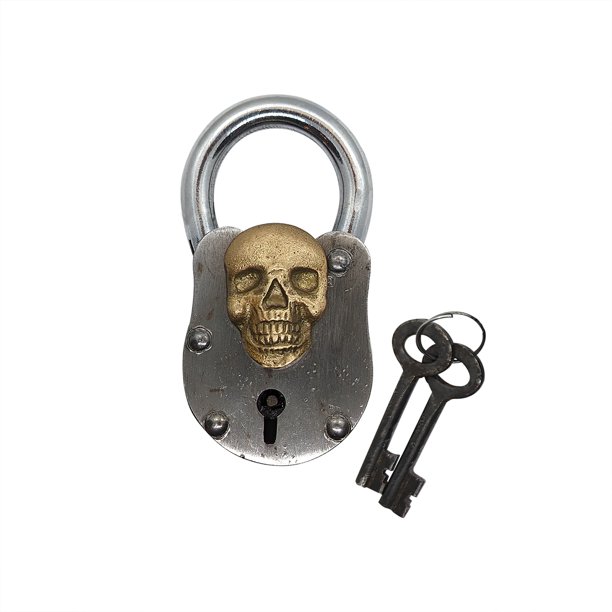 Metal Skull Padlock Heavy Duty Cast Iron Locker Treasure Chest Lock ...