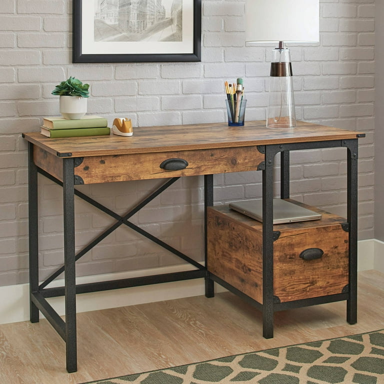 Rustic Country Desk Office 17 Stories Gaming Desk With 6 Drawers,